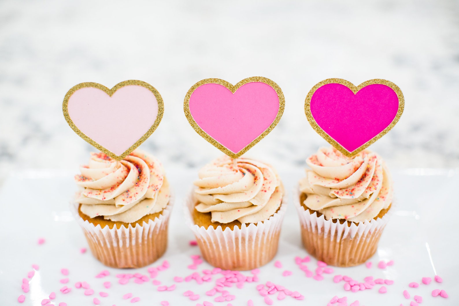 Pink Ombre Heart Cupcake Toppers, Gold Glitter (12 Ct) - Etsy