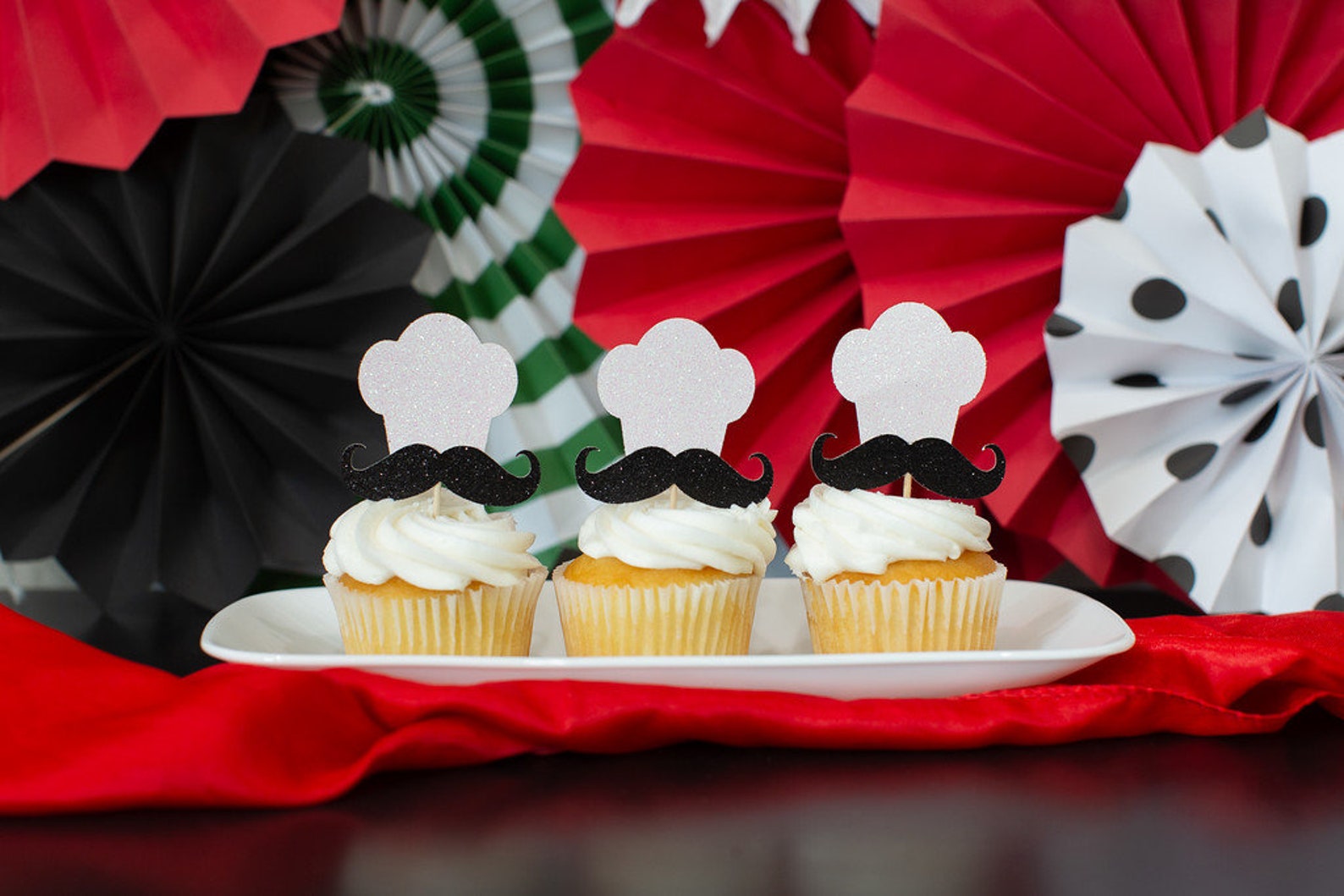 Chef Hat Cupcake Toppers, Mustache Birthday Party Decor (set of 12) - Etsy