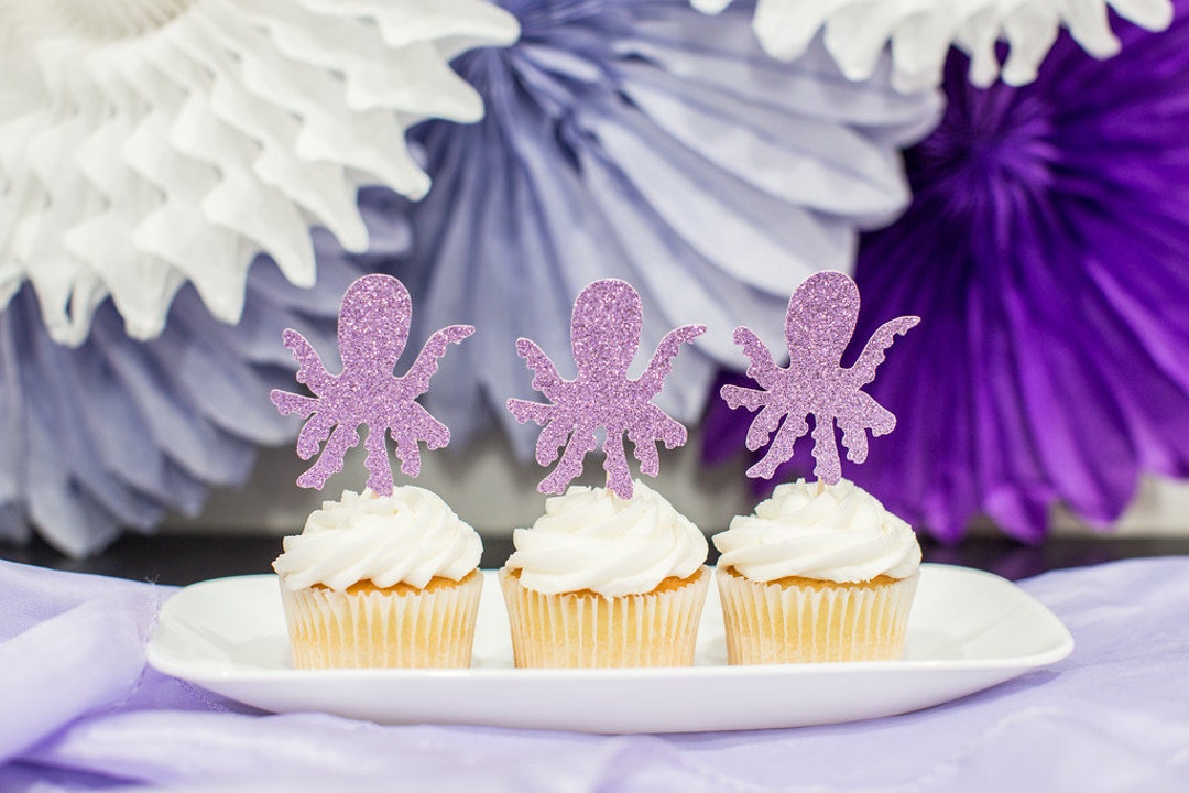 Pastel Purple Glitter Octopus Cupcake Toppers, Under the Sea Party ...