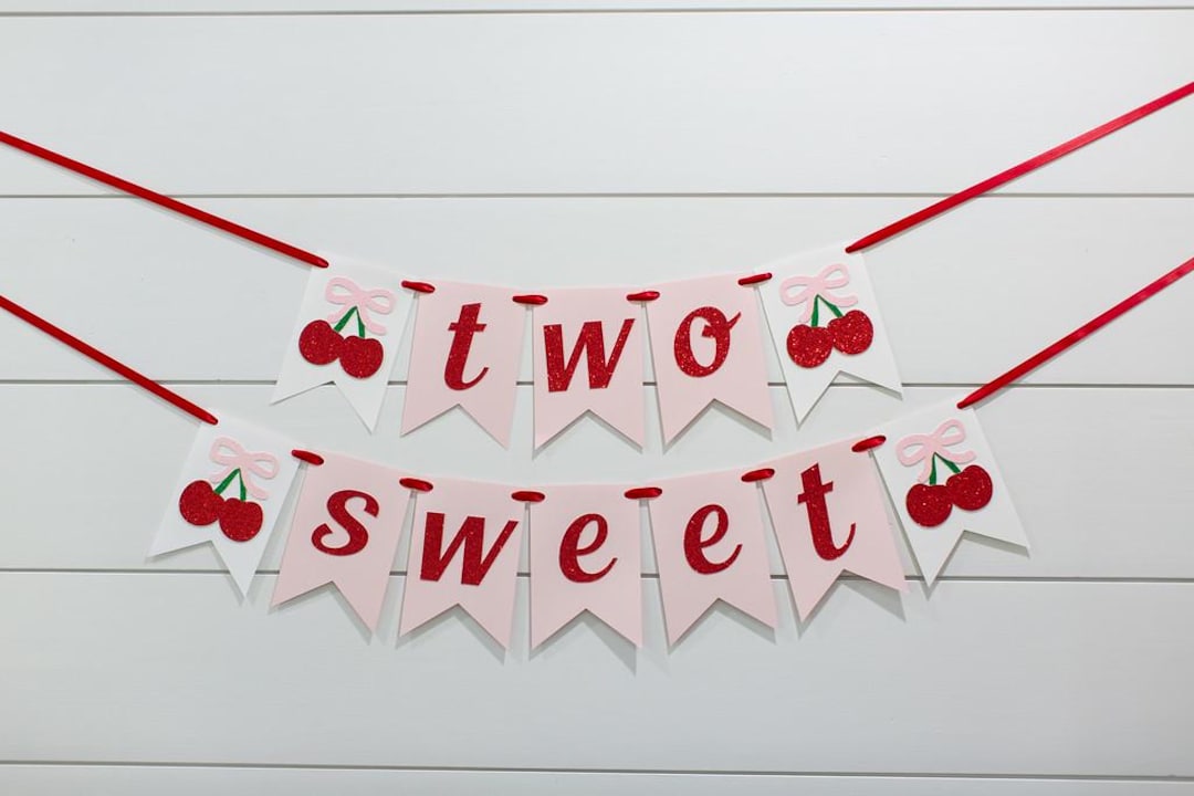 Two Sweet Cherry Birthday Banner, Glitter Party Decorations - Etsy