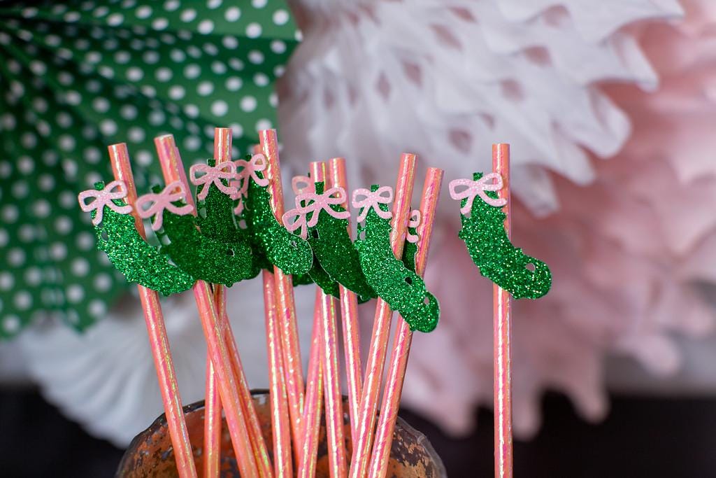 Pickle Party Straws | Pink Glitter Decorations - Etsy