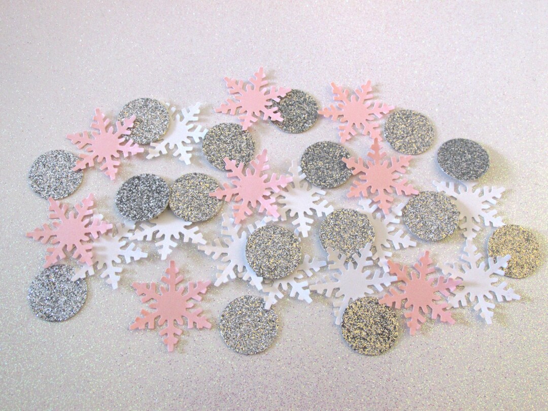 225 Pink White Silver Snowflake Confetti Pink Silver Onederland Girl ...