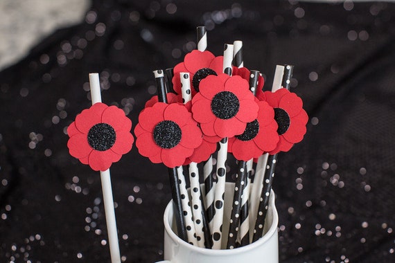 Poppy Flower Party Decorations. Poppy Party Straws. Poppy Bridal Shower ...