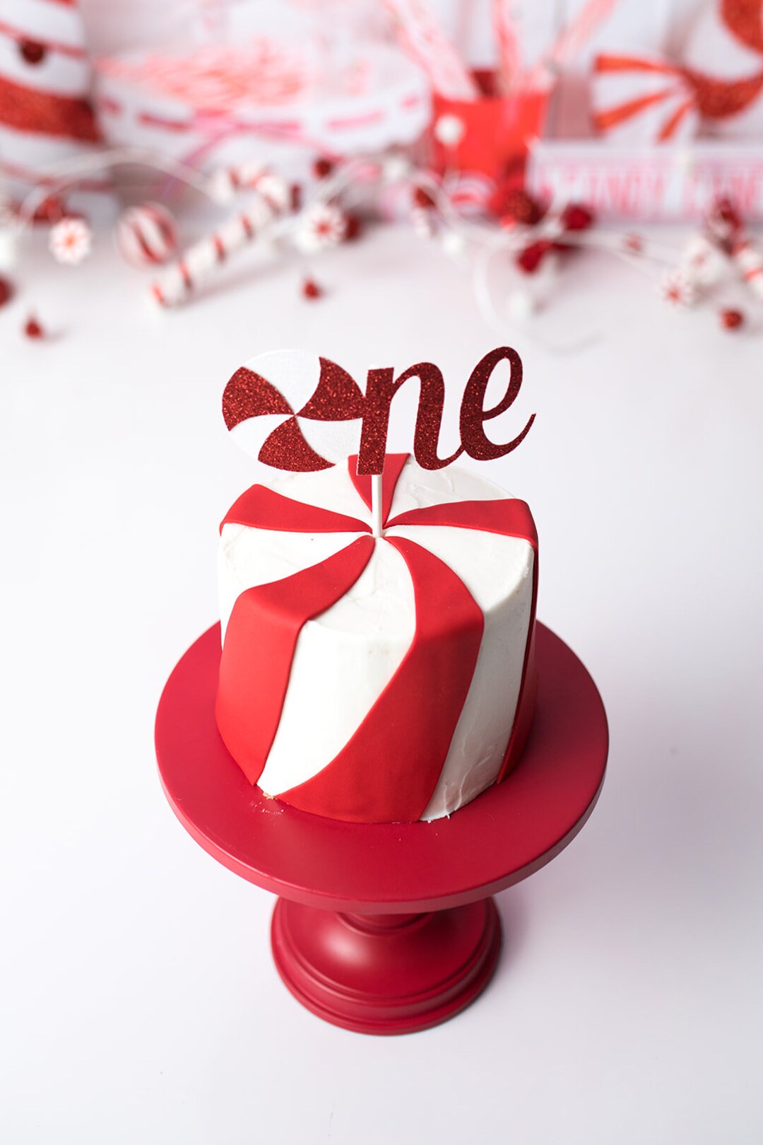 Peppermint Cake Topper. Peppermint Party Decorations. Christmas 1st Birthday. Sweet One ...