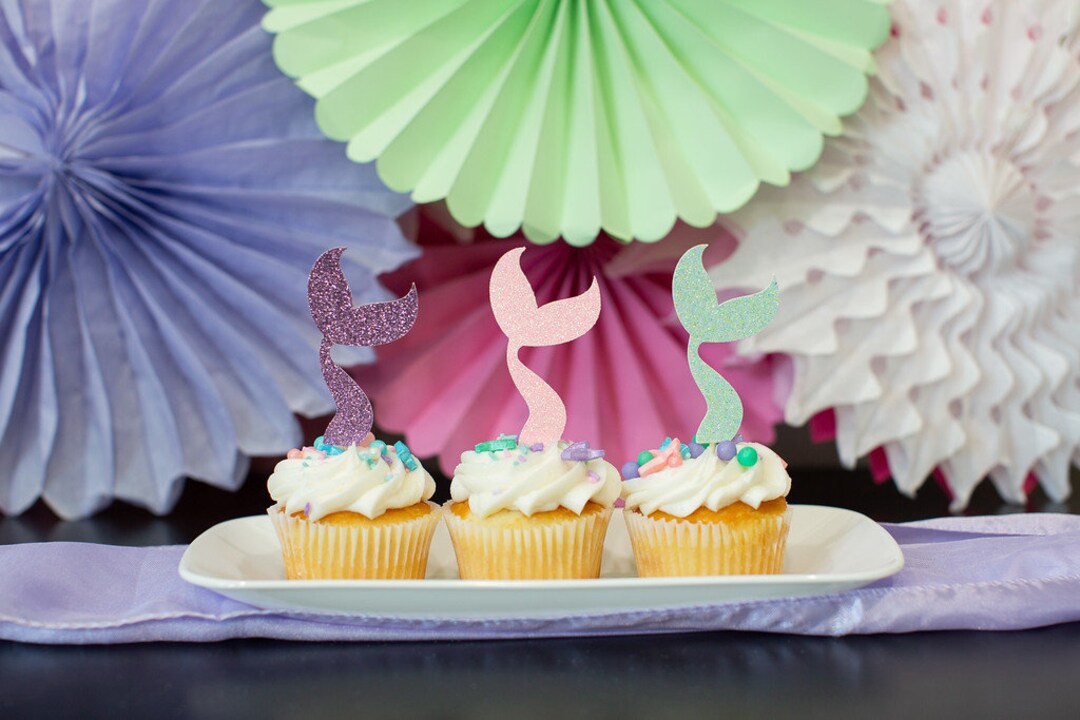 Pastel Mermaid Party Decorations. Pastel Mermaid Cupcake Toppers ...