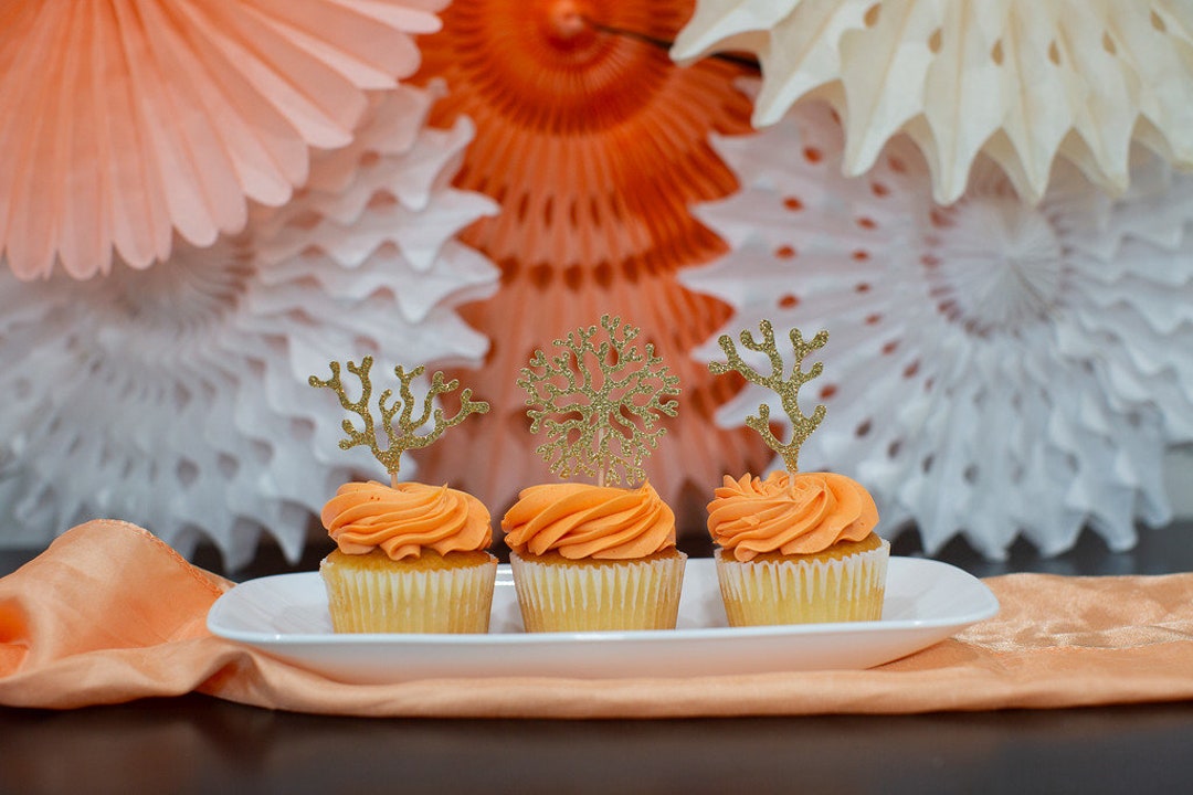 Coral Cupcake Toppers (set of 12) - Beach Bridal Shower Decorations - Etsy