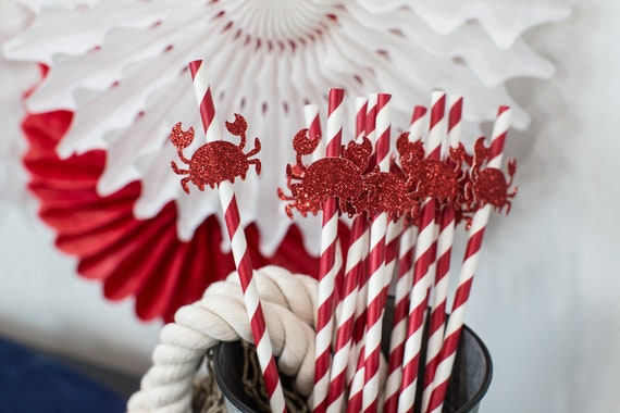 Red Crab Party Decorations. Crab Straws. Crab Party Decor. Nautical ...