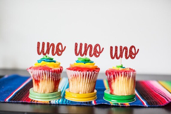 Uno First Birthday Decorations. Uno Cupcake Toppers. First Fiesta ...