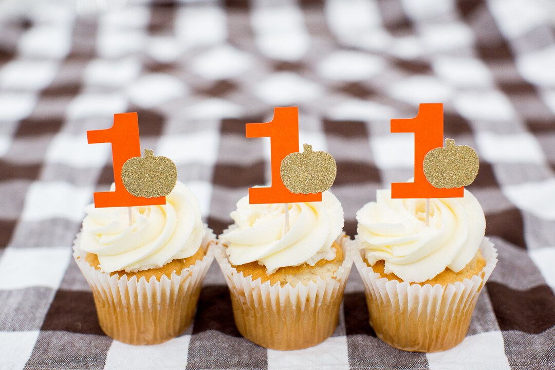 Pumpkin First Birthday Cupcake Toppers: Orange & Gold Number 1 - Etsy
