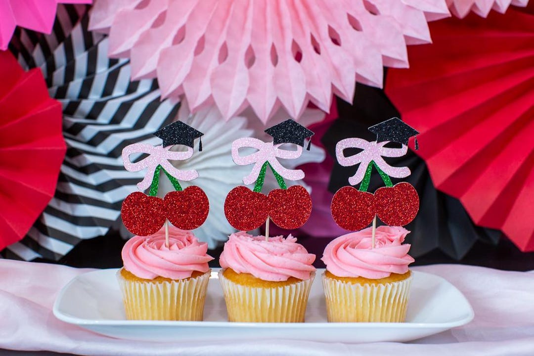 Cherry Graduation Decorations. Graduation Cupcake Toppers. Girl ...