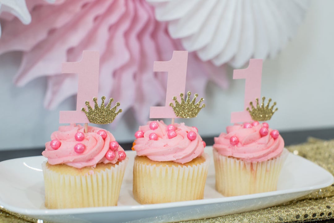12 Princess First Birthday Cupcake Toppers Princess Crown Cupcake ...