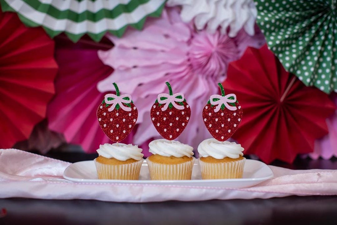 Strawberry Party Decorations. Strawberry Cupcake Toppers. Strawberry ...