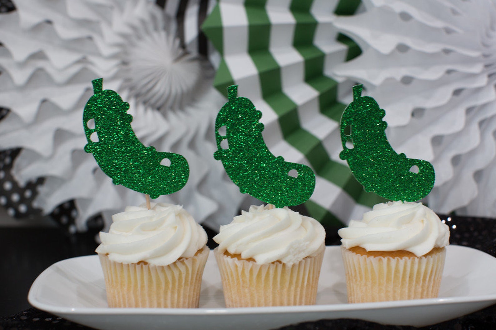 Green Glitter Pickle Cupcake Toppers, Party Decorations (set of 12) - Etsy