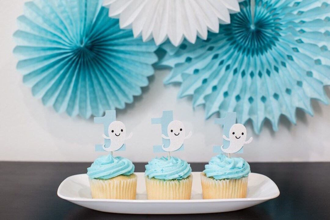 Blue Ghost 1st Birthday Cupcake Toppers, Halloween Party Decorations - Etsy