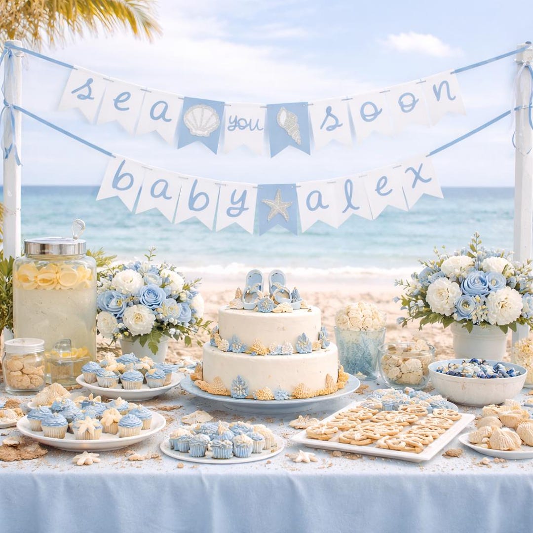 Sea You Soon, Baby. Ocean Baby Shower Decorations. Boy Coastal Banner ...