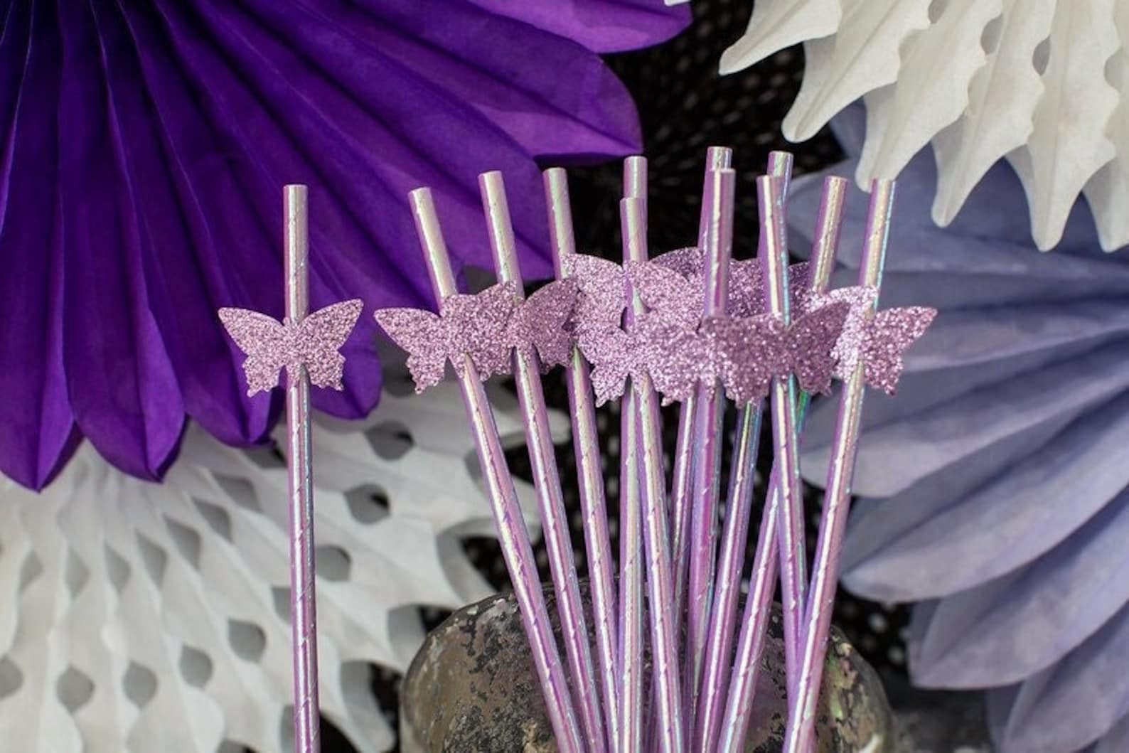 Lavender Glitter Butterfly Paper Straws, Party Decorations (12 Ct) - Etsy
