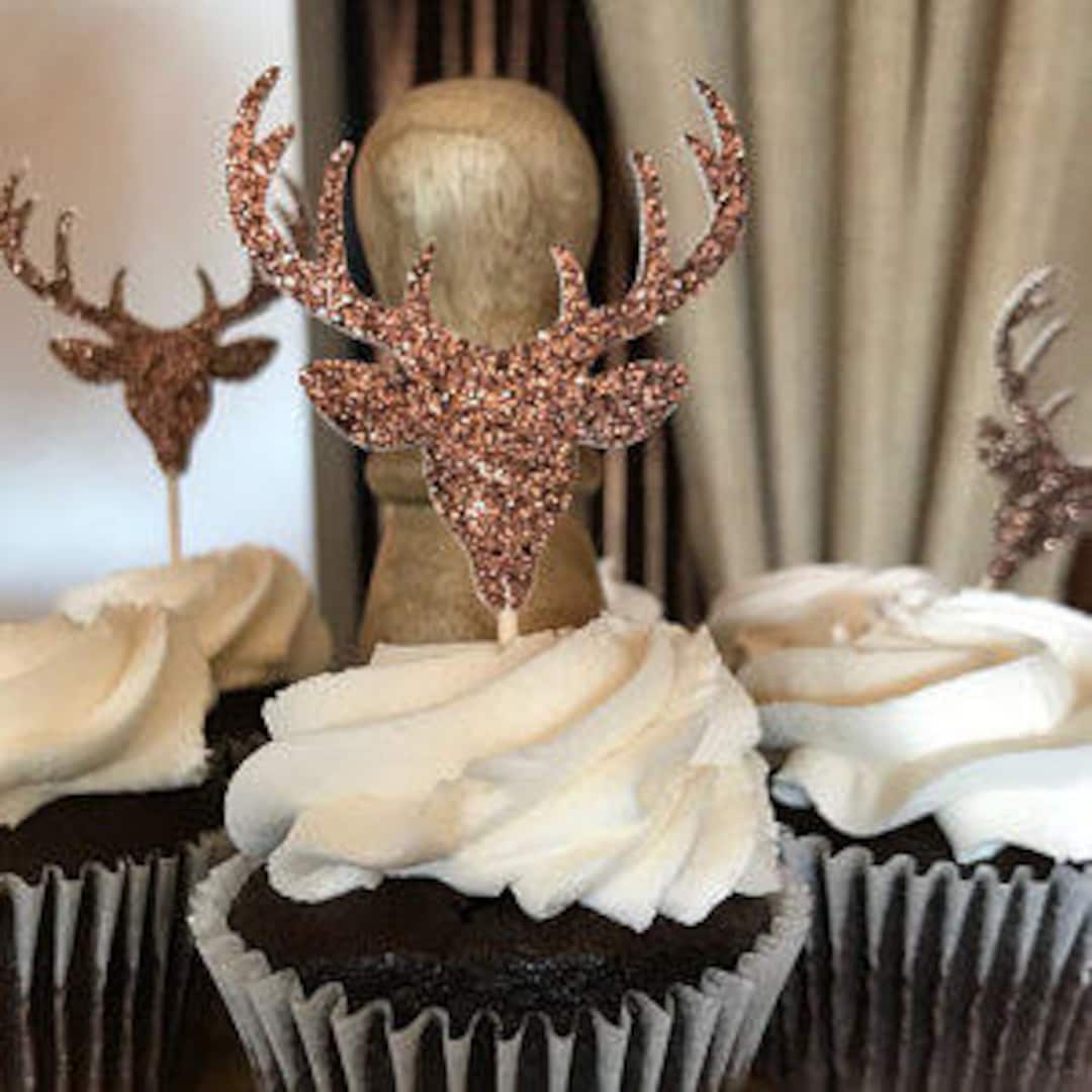 Deer Cupcake Toppers, Deer Food Picks, Woodlands Party Decor, Deer ...