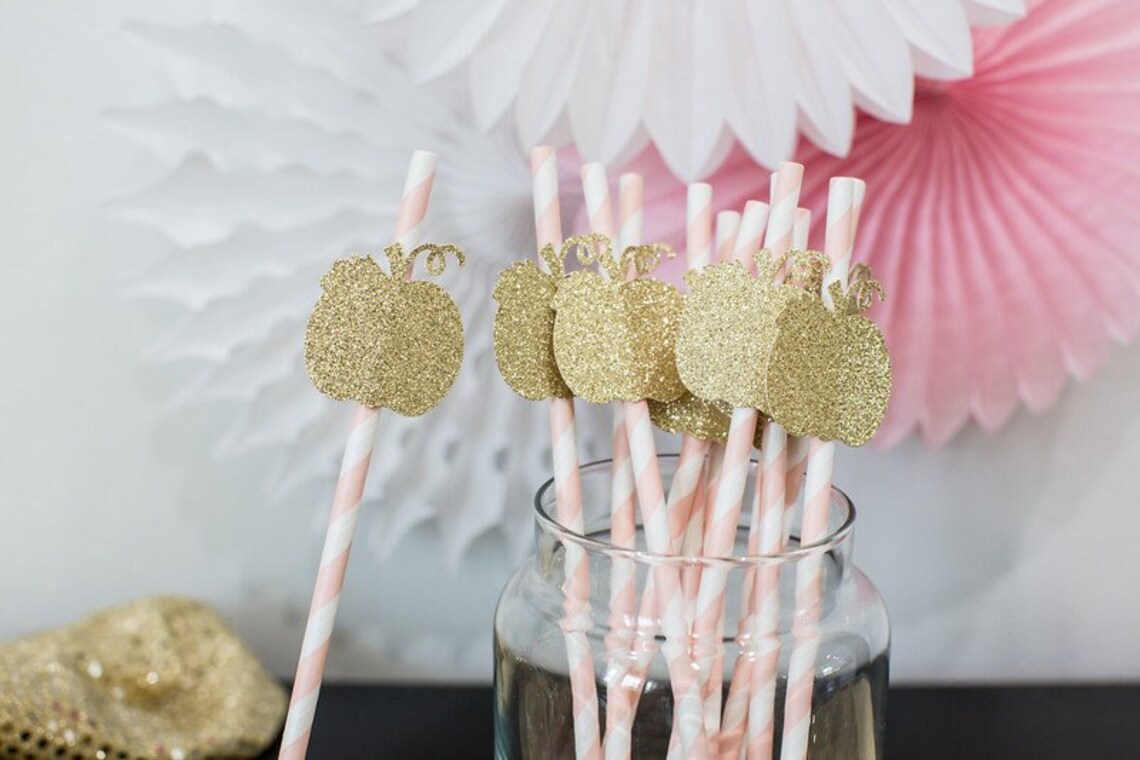 Gold Glitter Pumpkin Straws, Pink Party Decor (set of 12) - Etsy
