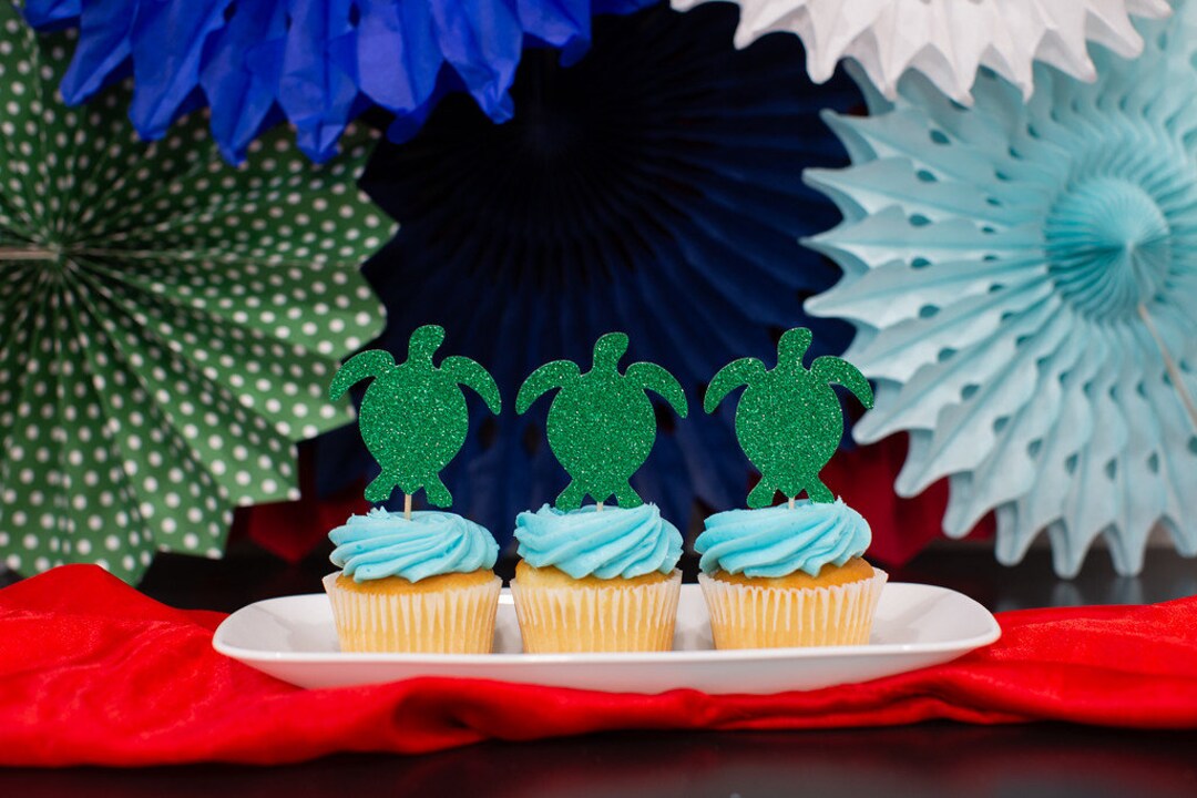 Sea Turtle Cupcake Toppers. Sea Turtle Party Decorations. Turtley ...