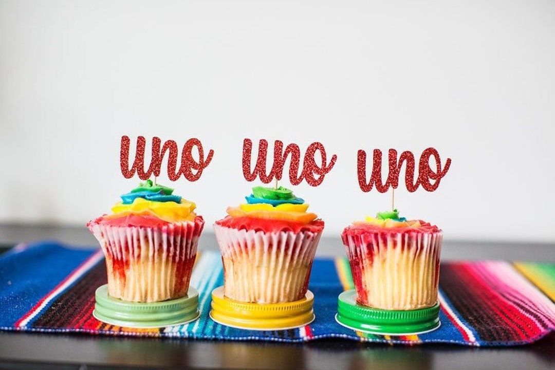 Uno First Birthday Decorations. Uno Cupcake Toppers. First Fiesta ...