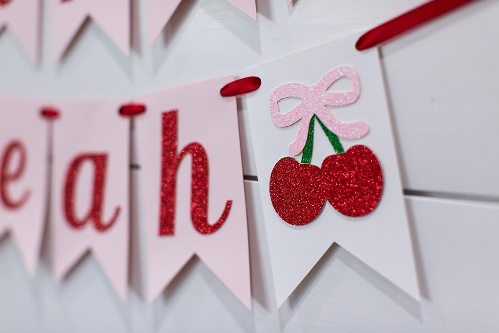 Cherry Birthday Banner | Pink, Red, and Glitter Party Decor - Etsy