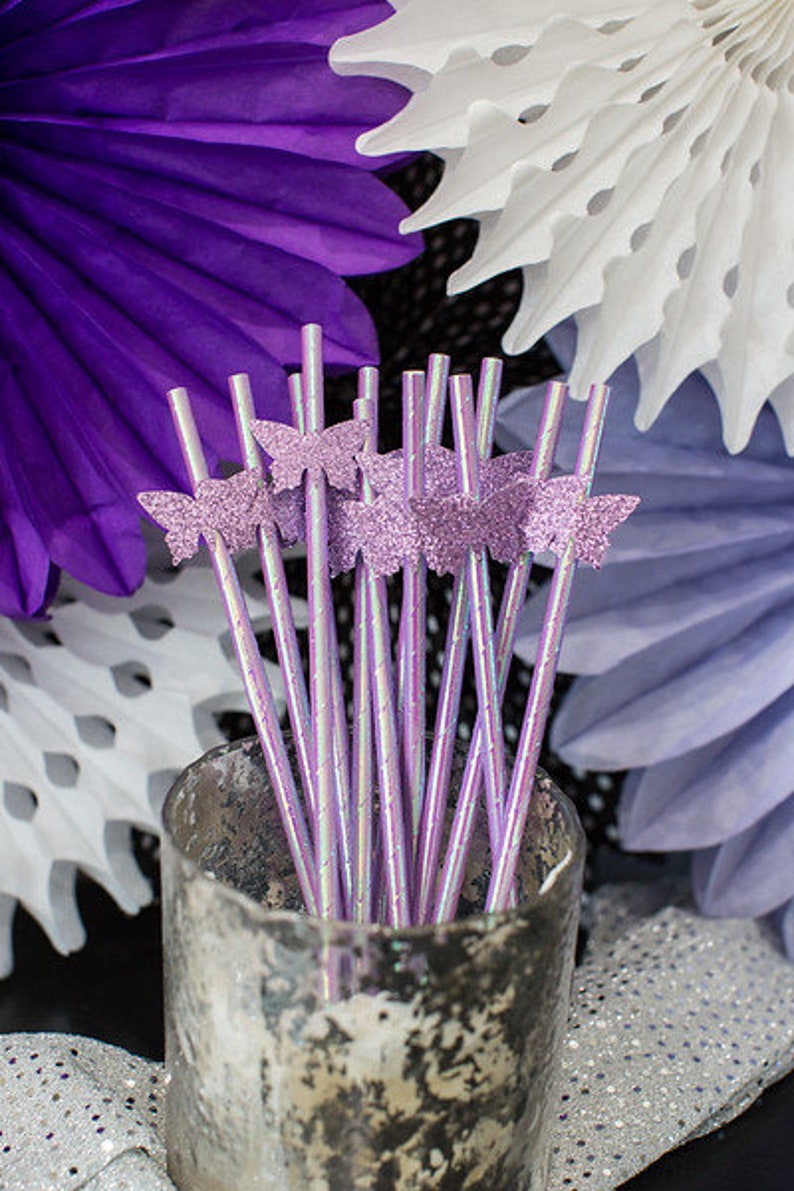 Lavender Glitter Butterfly Paper Straws, Party Decorations (12 Ct) - Etsy