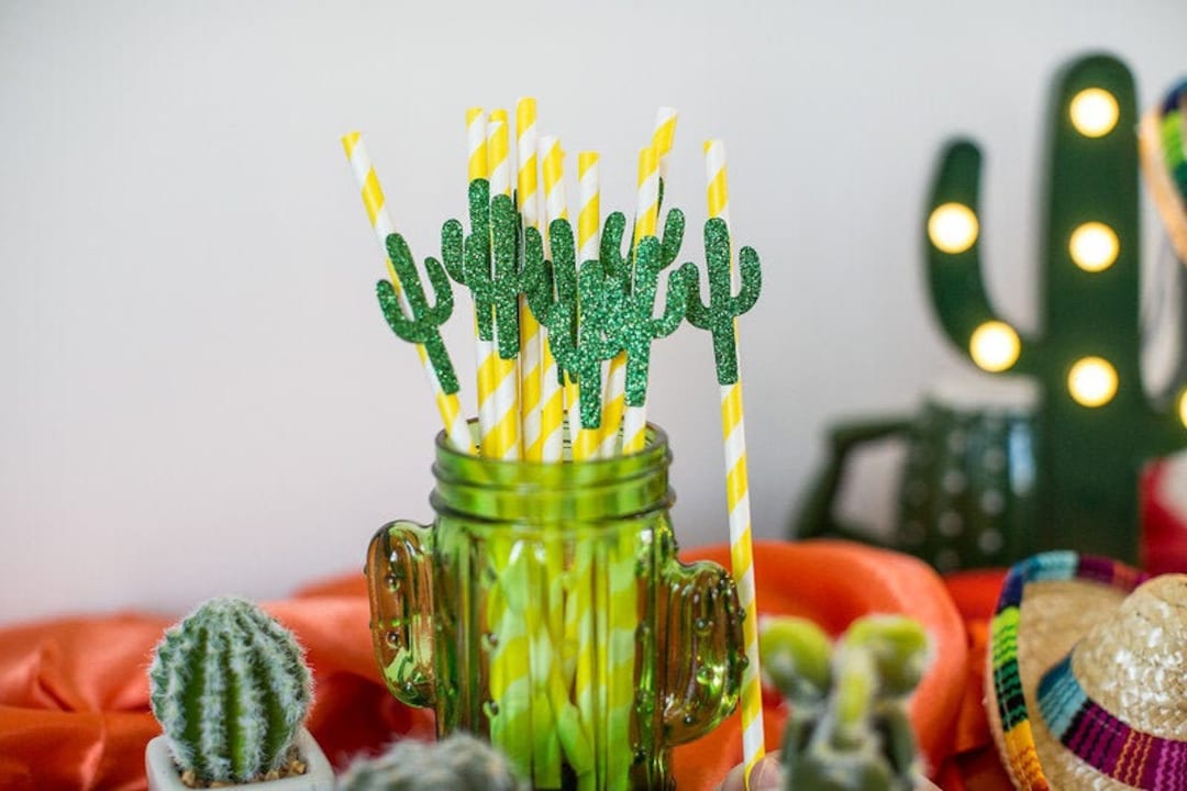 Cactus Straws, Yellow Cactus Straws, Fiesta Party Decorations, Taco ...
