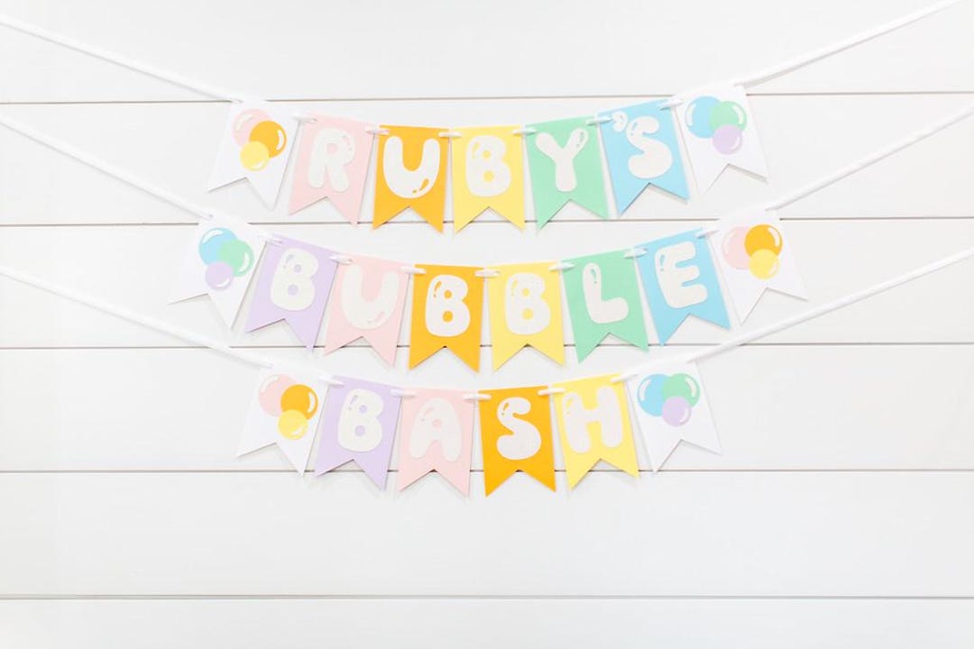 Bubble Bash Birthday Decorations. Bubble Bash Banner. Pastel Rainbow Bubbles Party Decor. Pastel ...