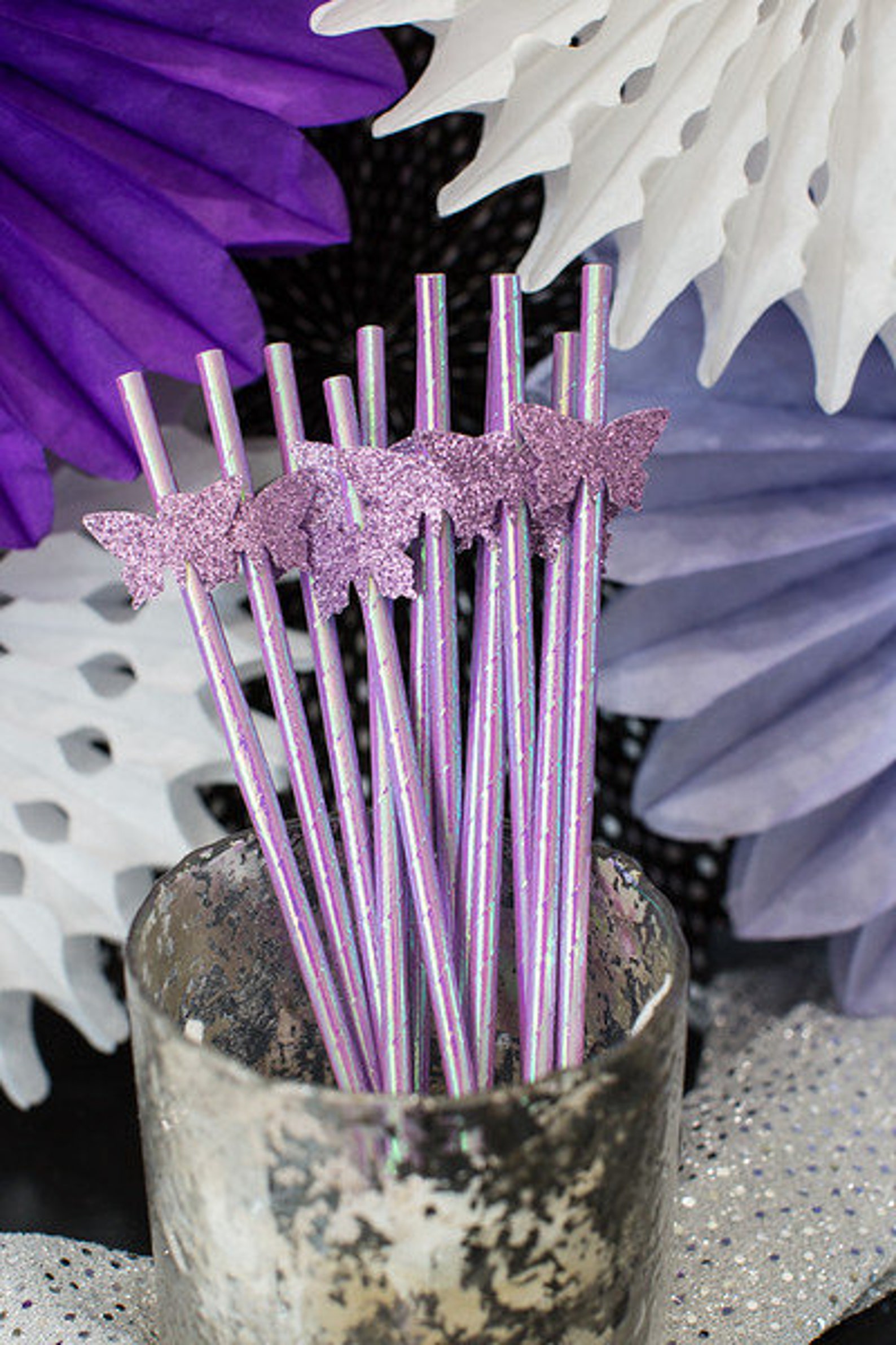 Lavender Glitter Butterfly Paper Straws, Party Decorations (12 Ct) - Etsy