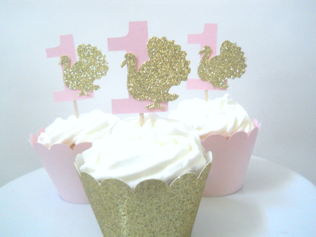 12 Little Turkey Cupcake Toppers Little Turkey Birthday Thanksgiving ...