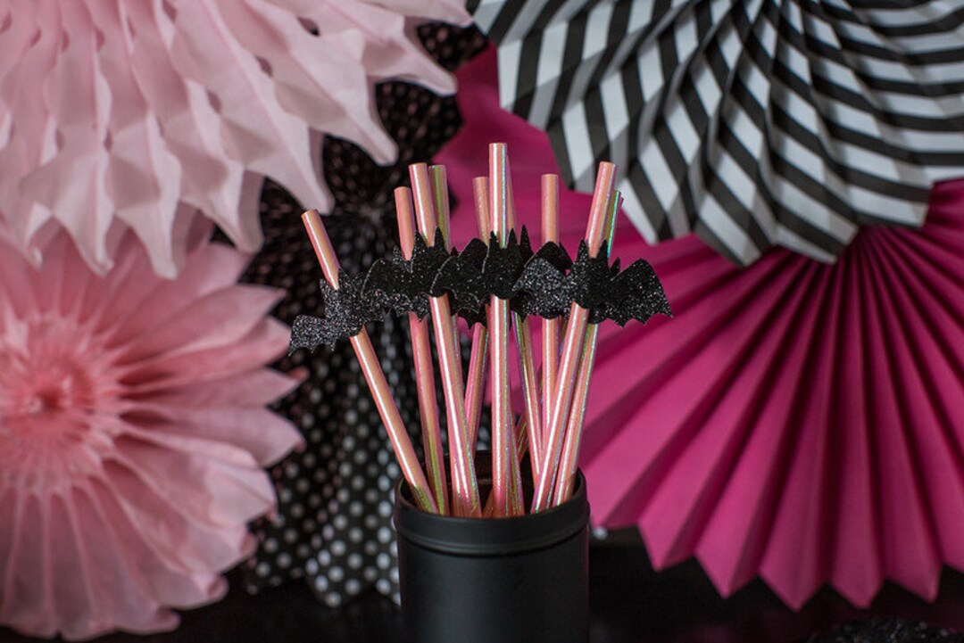 Bat Party Decorations. Bat Straws. Pink Bat Decorations. Pink Halloween ...