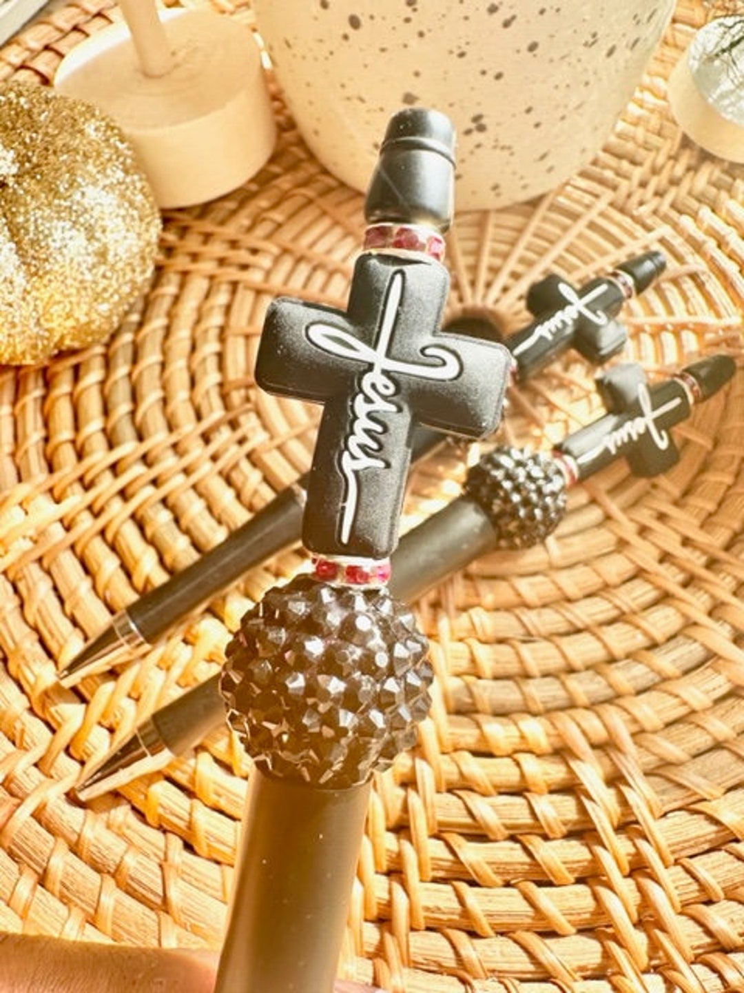 Jesus Pen Black/black Version / Jesus Cross Beaded Pen / - Etsy