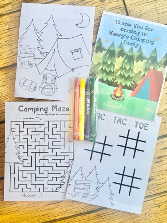 Camping Coloring Kit Favors With Personalized Coloring Pages/ - Etsy