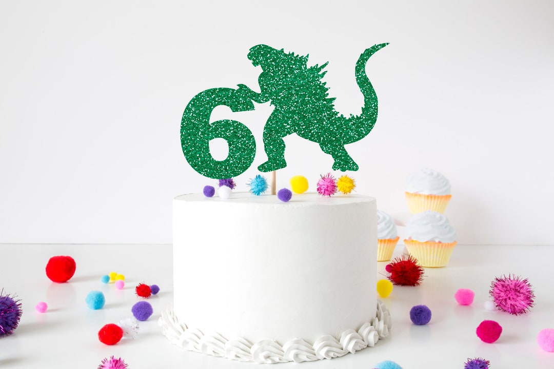 Godzilla Inspired Birthday Cake Topper, Glitter Any Age Godzilla Cake ...