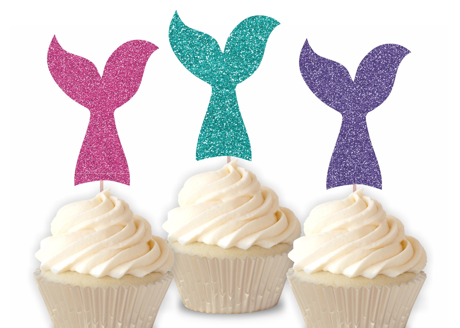 READY TO SHIP Mermaid Tail Cupcake Toppers / Mermaid Party / - Etsy