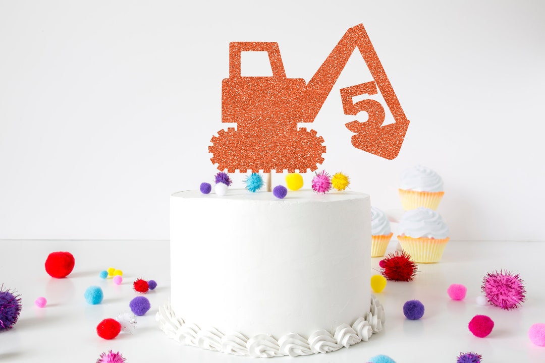 Excavator Birthday Cake Topper, Glitter Any Age Excavator Cake Topper ...