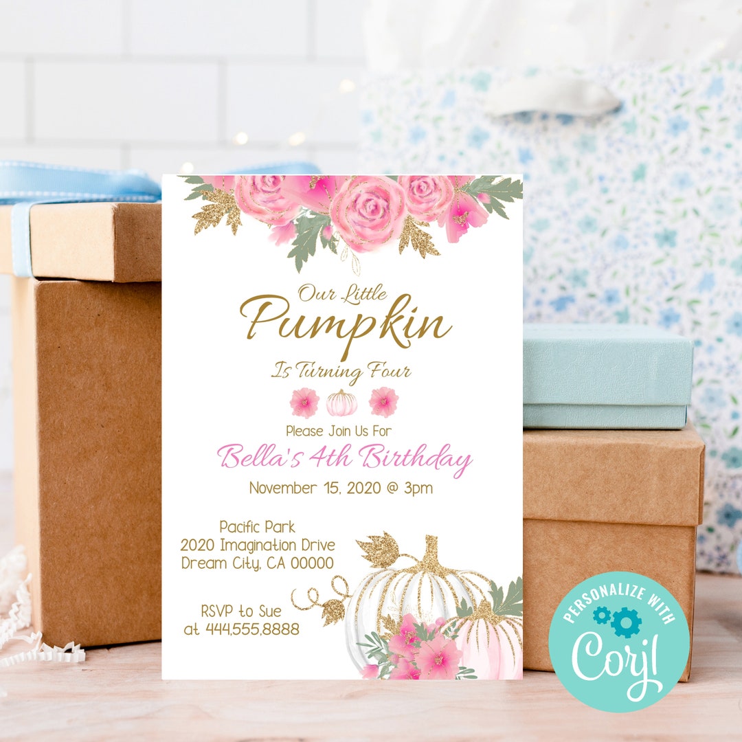 Little Pumpkin Party Invitation / Pink Pumpkin Party Invite / - Etsy