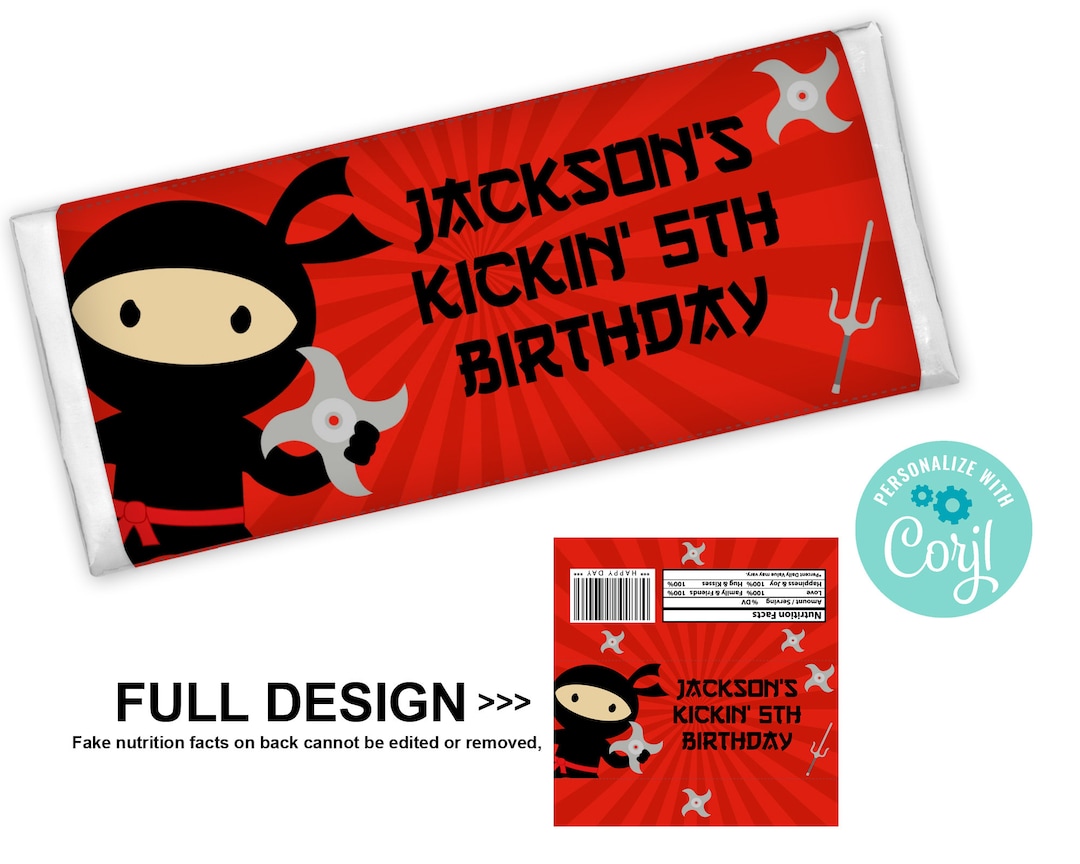 Editable Ninja Candy Bar Wrapper Labels / Ninja Party Candy Bar Favor ...