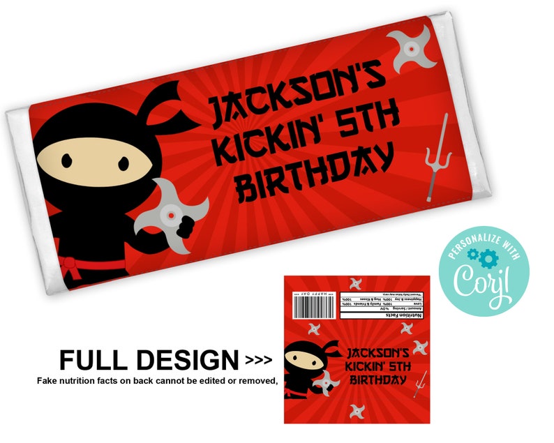 Editable Ninja Candy Bar Wrapper Labels / Ninja Party Candy - Etsy
