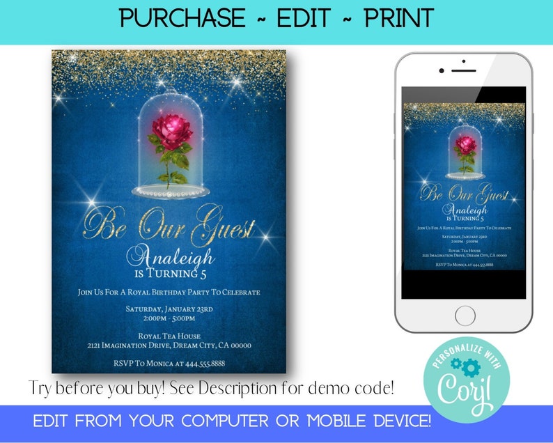 Be Our Guest Party Personalized Invitation / Custom Invites / | Etsy