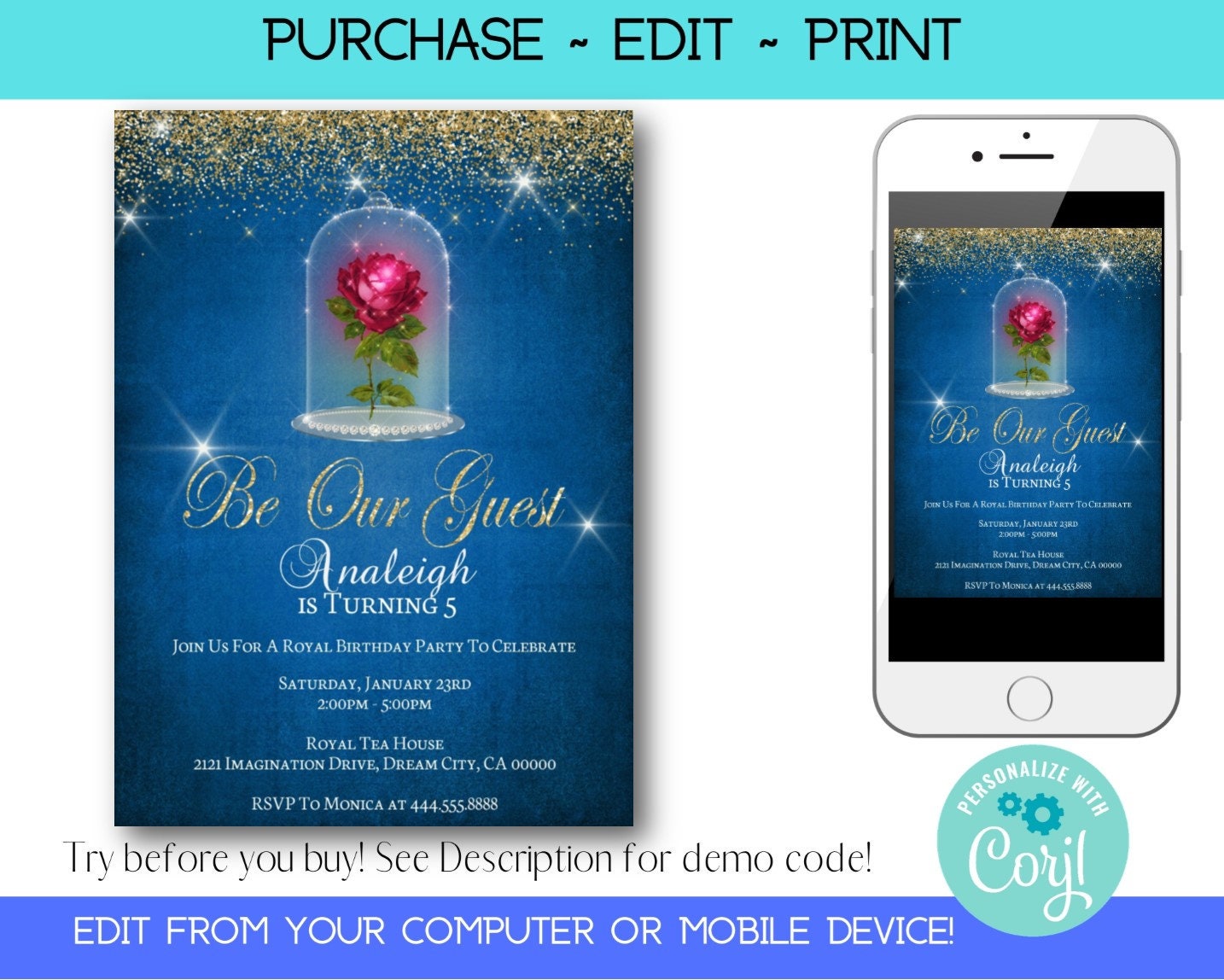 Be Our Guest Party Personalized Invitation / Custom Invites / | Etsy