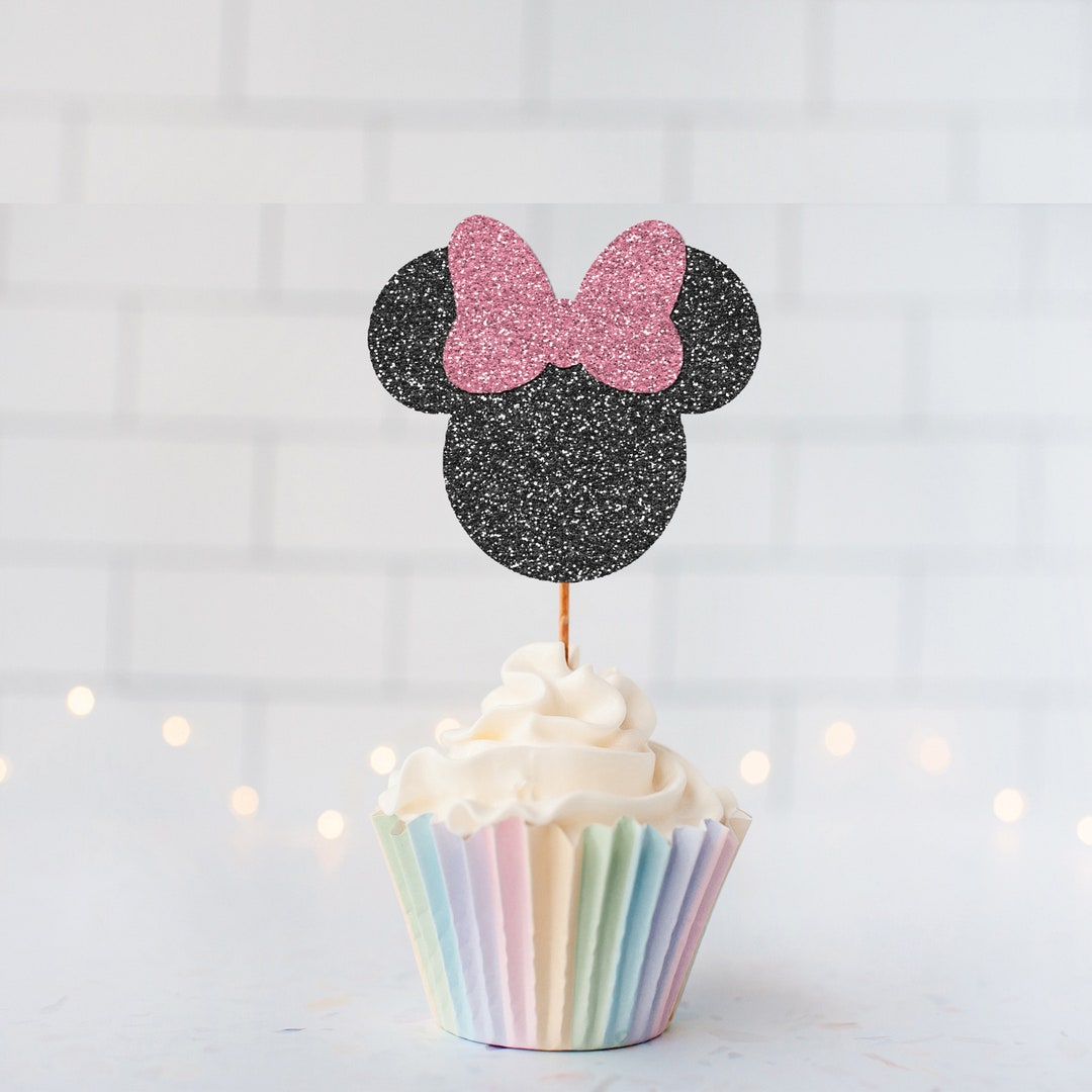 Mouse Ears With Bow Cupcake Toppers 12ct / Glitter Mouse Ears With Bow ...