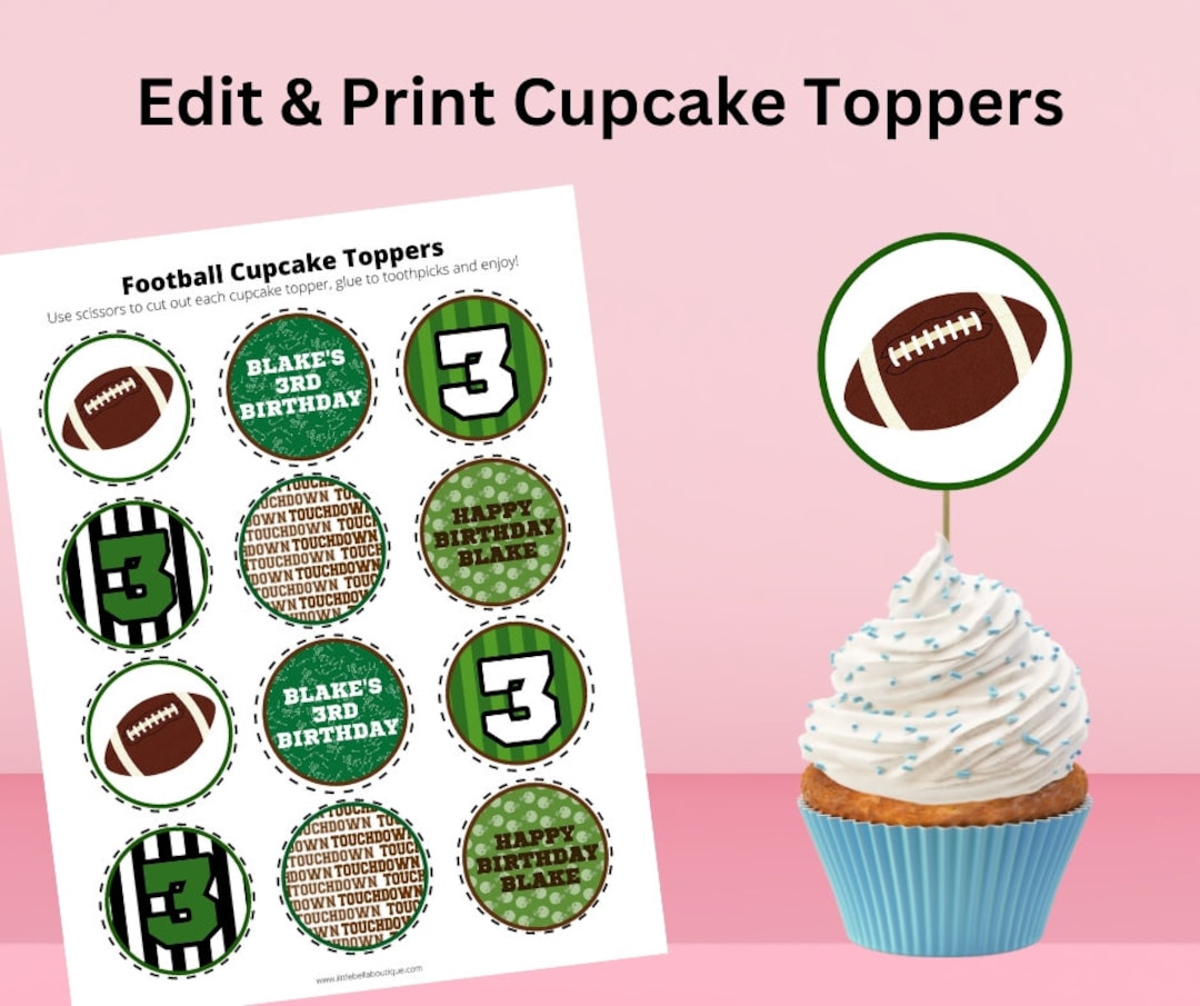 Printable Football Cupcake Toppers / Editable Football Cupcake - Etsy