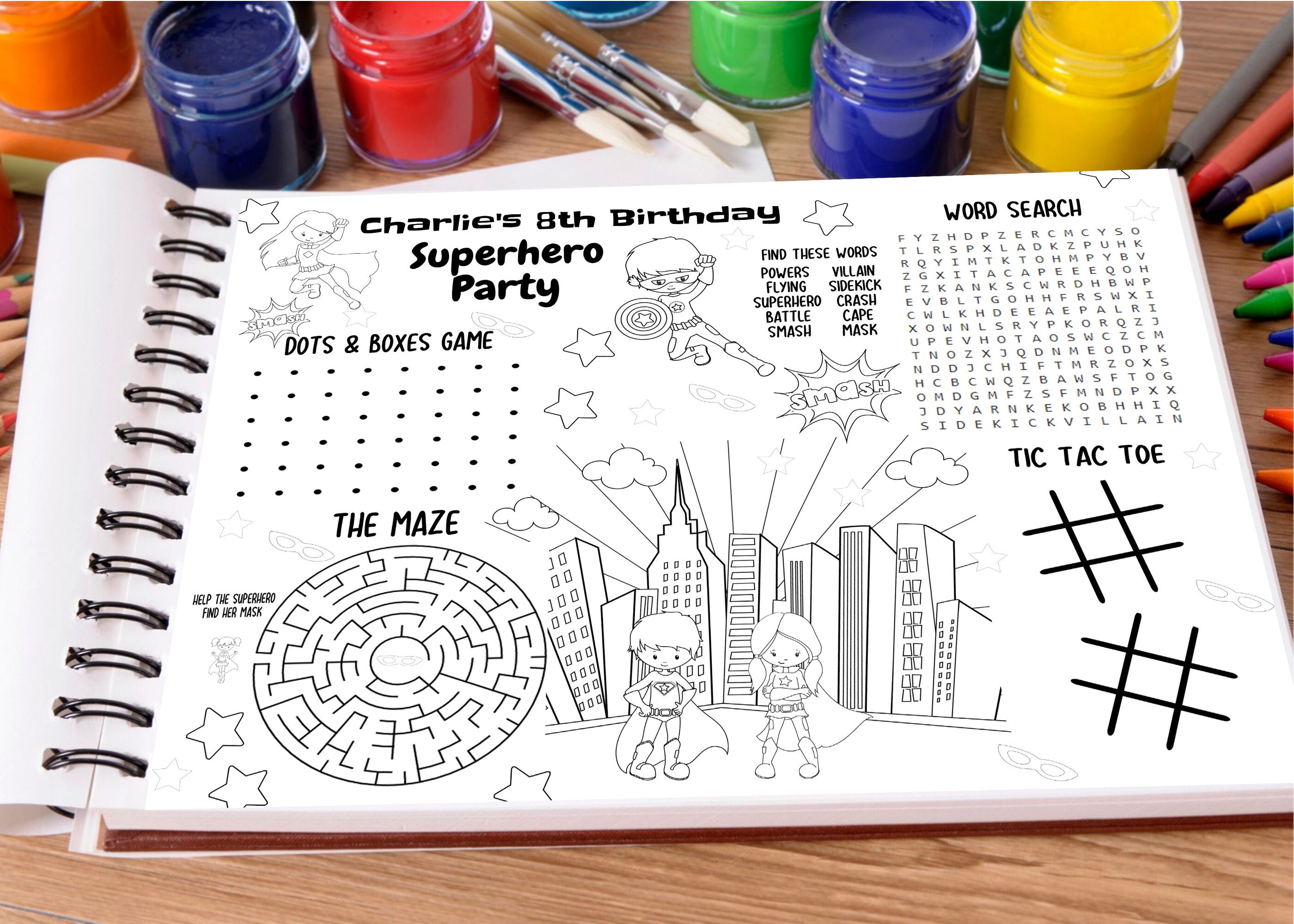 Editable Superhero Party Activity Sheet / Kids Printable - Etsy Canada