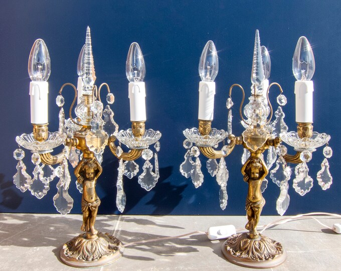 PAIR of Large RESTORED French Antique Gilt Gold Cherubs Candlestick ...