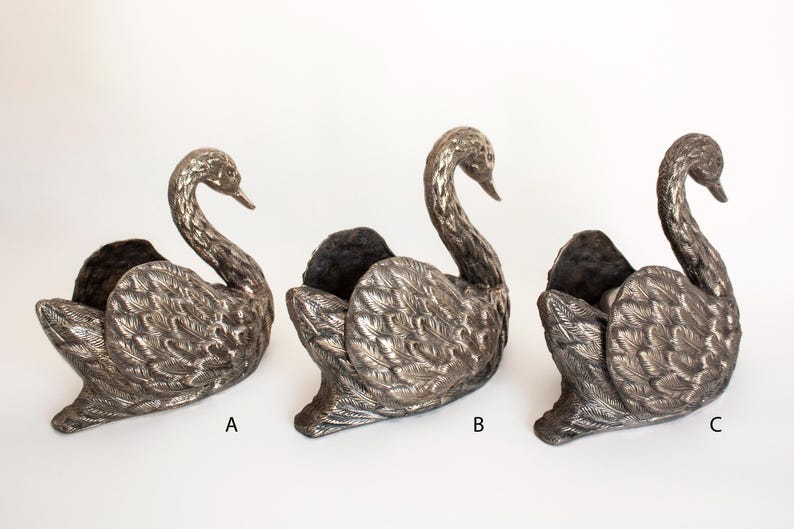 Two Spanish Vintage Silver-plated Swan Planters, Table Centerpiece ...
