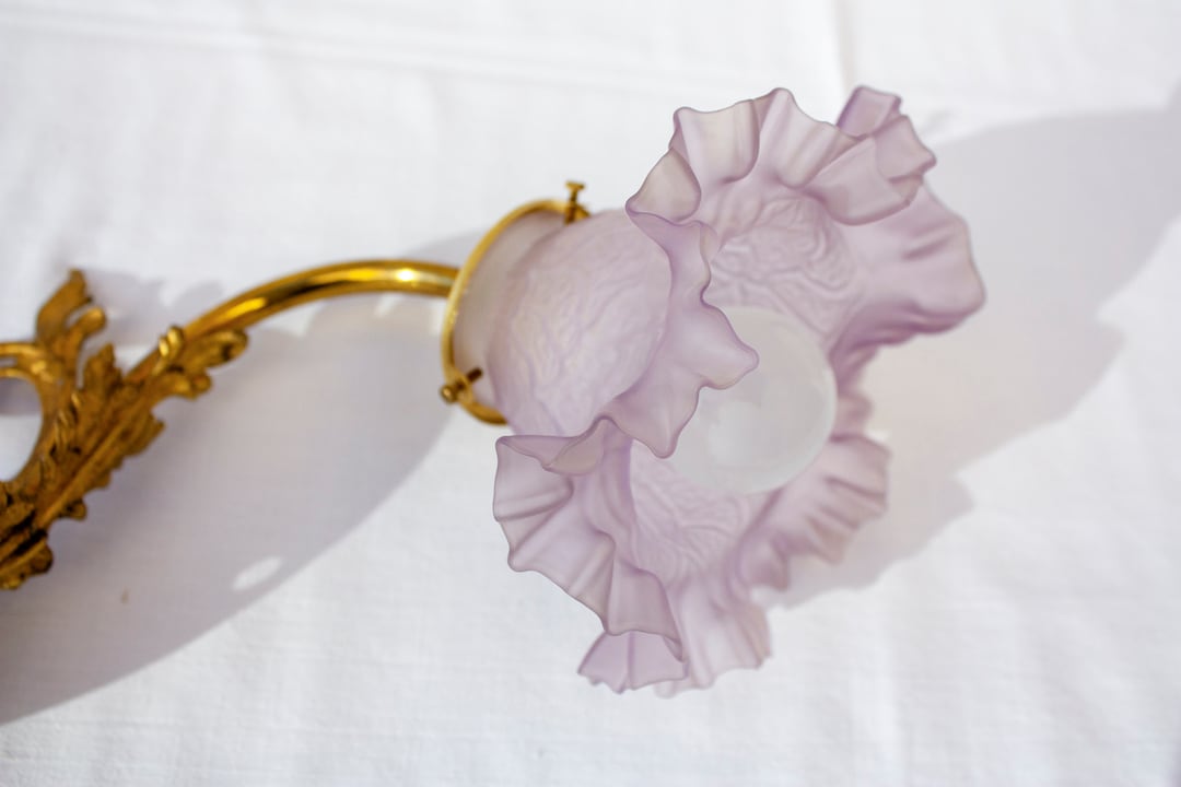 Antique Art Nouveau Wall Sconce, Light Purple Flower Shade, Restored - Etsy