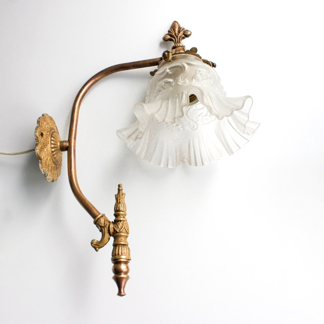 Vintage Cast Bronze Wall Sconce With Sculpted Frosted Glass - Etsy