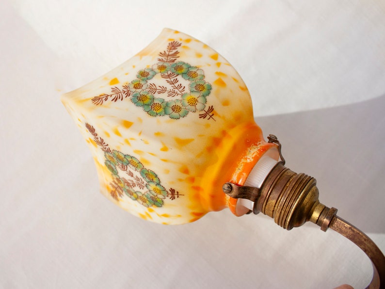 Antique Art Deco Hand Stamped Sconce, Restored 1930s Bisque Glass Shade ...