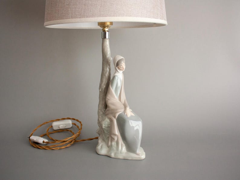Vintage NAO LLADRO Porcelain Lamp, Shepherdess Figurine by Fulgencio ...